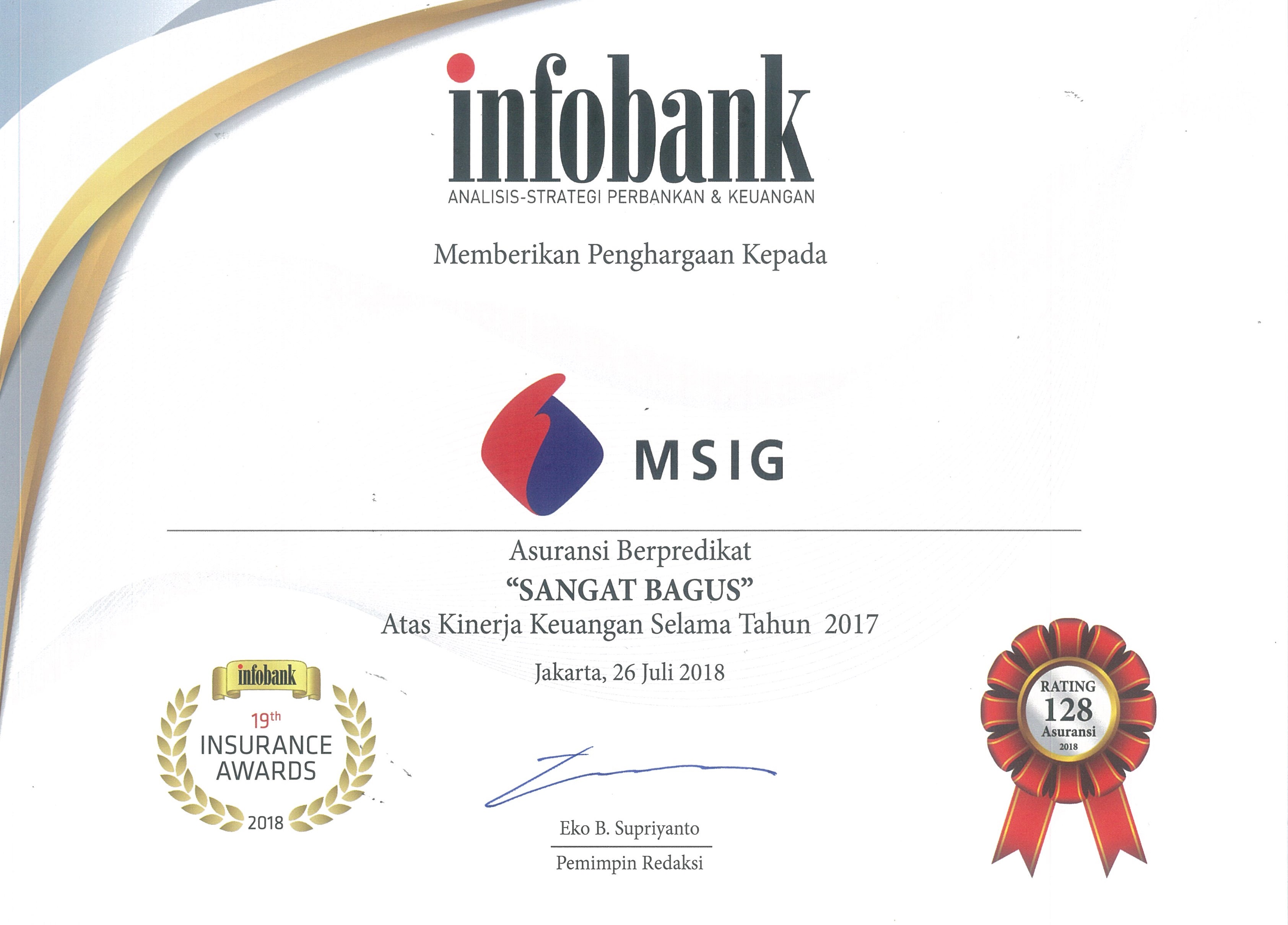 MSIG Indonesia Got Platinum Trophy at Infobank Awards 2018 | MSIG Indonesia